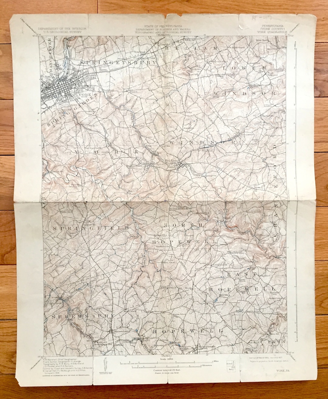 Antique York, Pennsylvania 1910 US Geological Survey Topographic Map ...