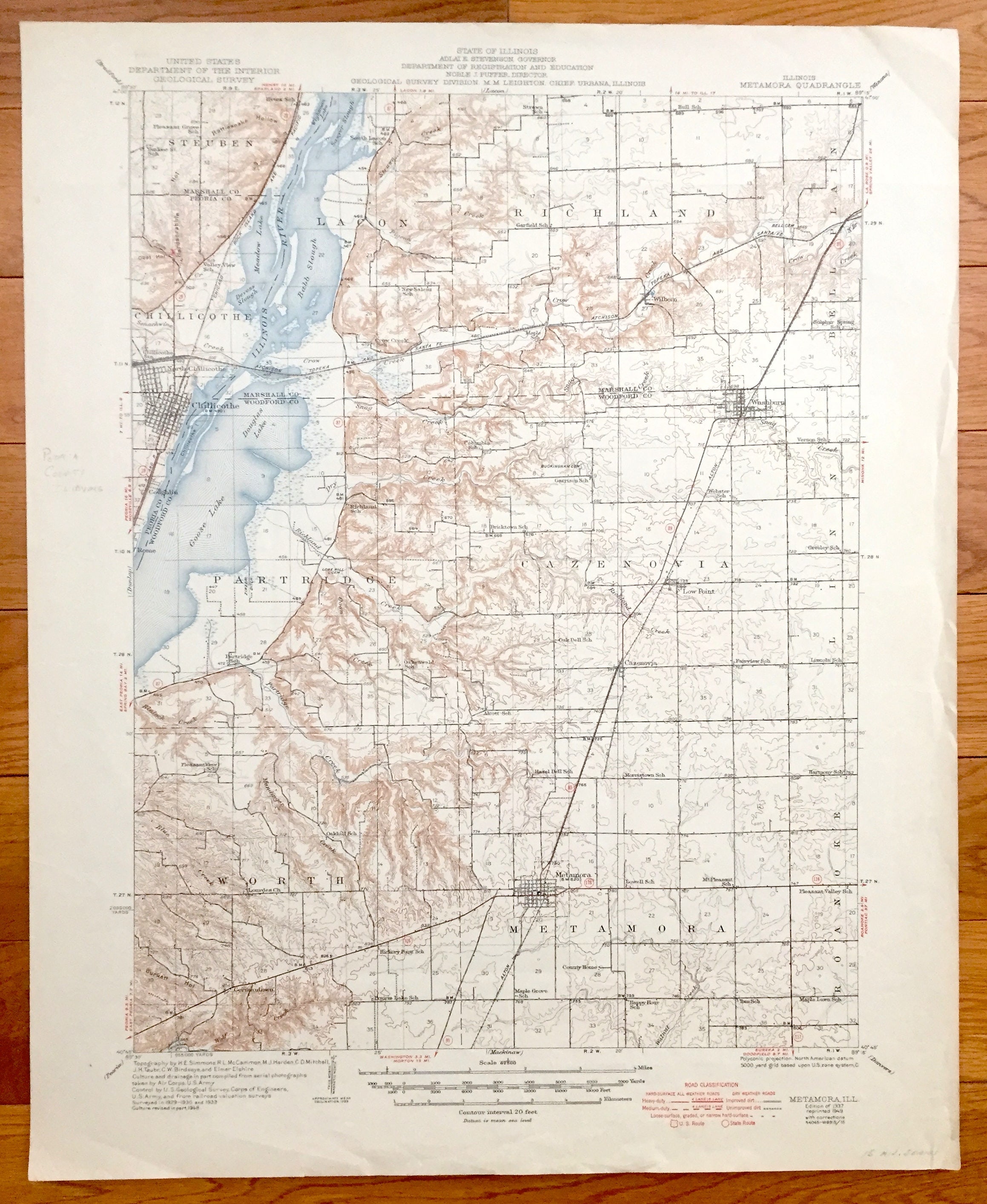Antique Metamora, Illinois 1937 US Geological Survey Topographic Map ...