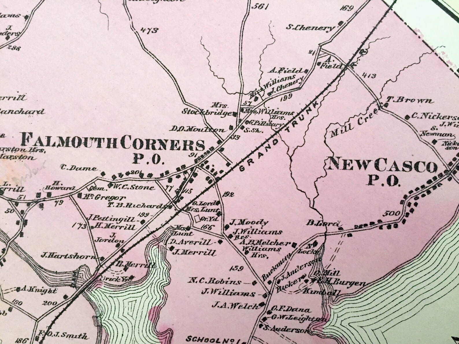 Antique 1871 Falmouth, Maine Map From F.W. Beers Atlas of Cumberland ...