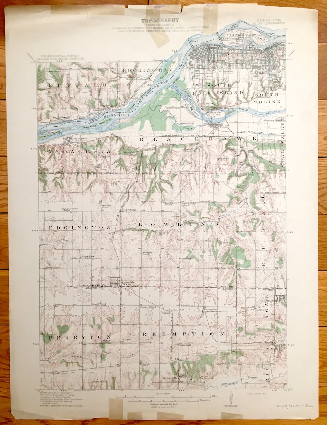 Antique Rock Island, Illinois 1912 US Geological Survey Topographic Map ...