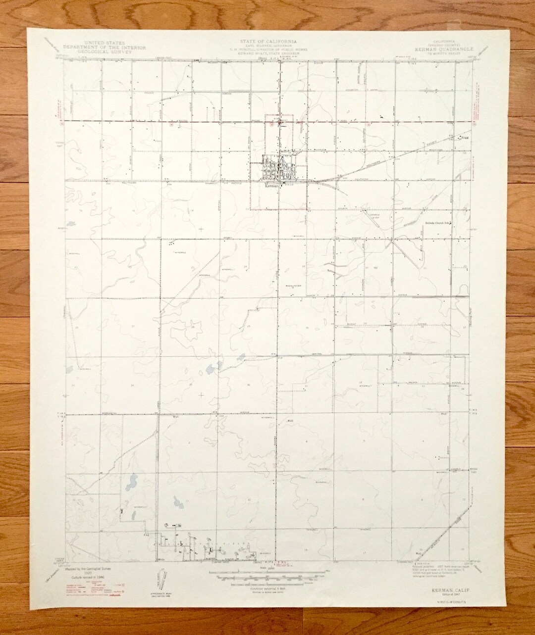 Antique Kerman, California 1947 US Geological Survey Topographic Map ...
