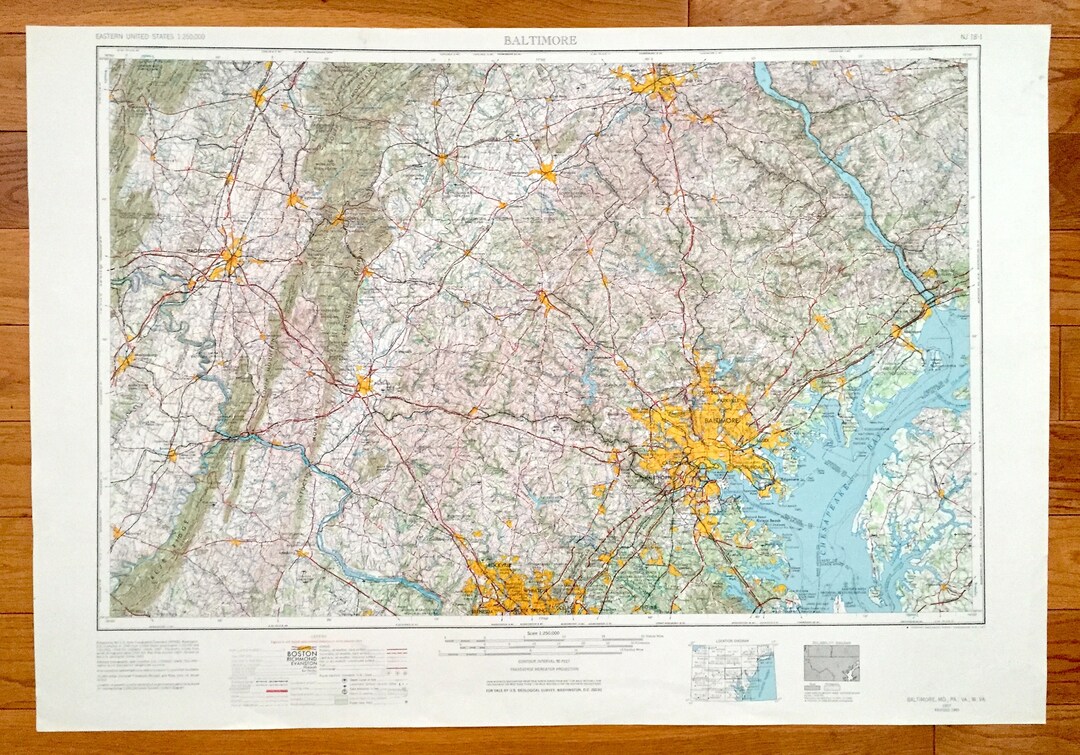 Antique Baltimore, Maryland 1957 US Geological Survey Topographic Map ...