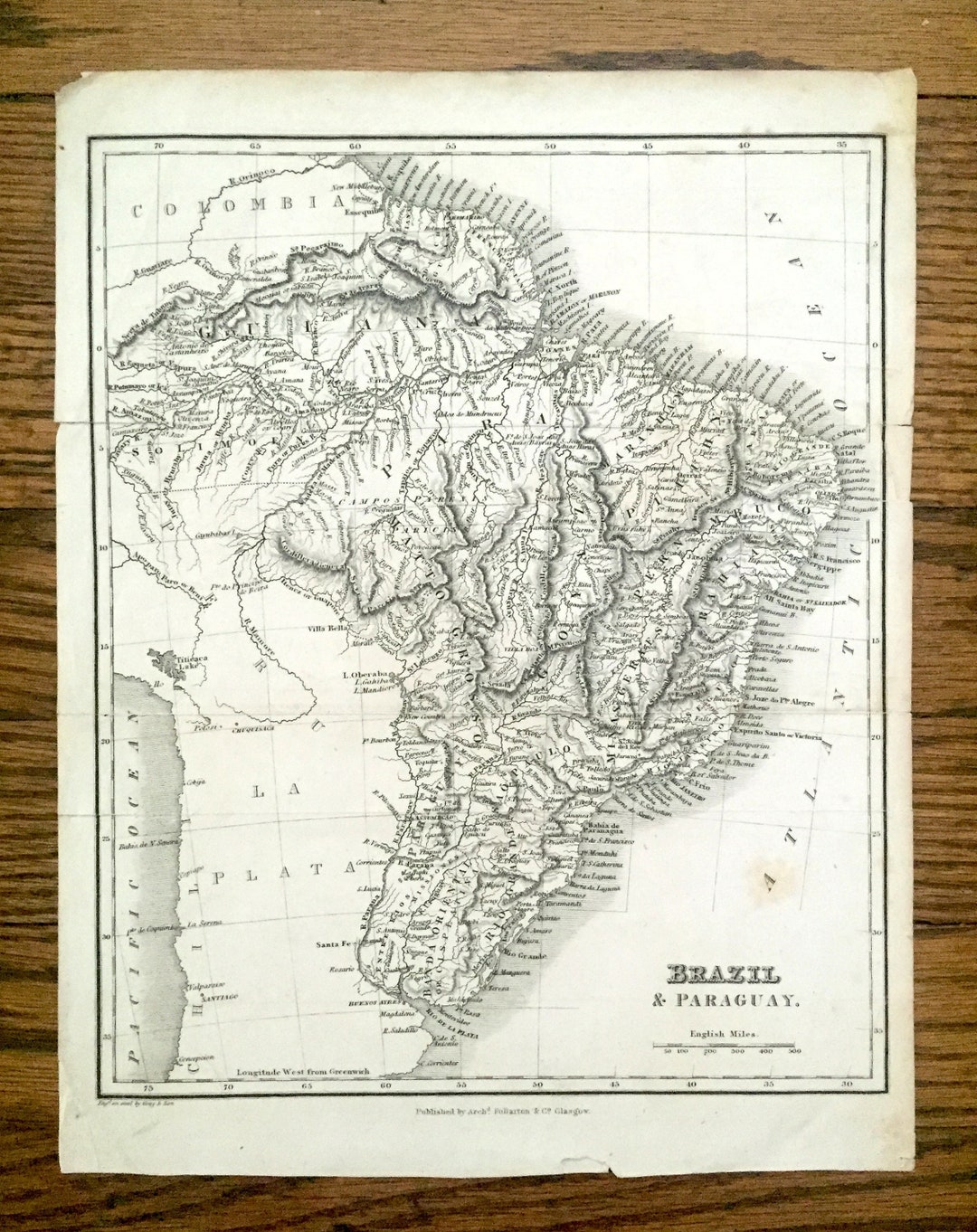Antique 1845 Map of Brazil by Archibald Fullarton & Co. – South America ...