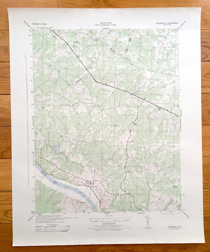 Antique Perkinsville Virginia 1943 US Army Topographic Map | Etsy
