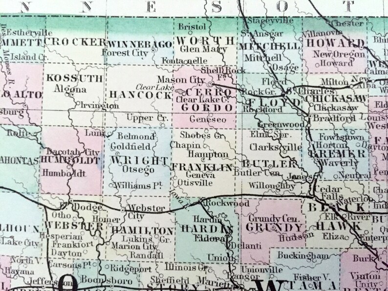 Antique 1871 Iowa & Missouri State Map by S.A. Mitchell - Etsy