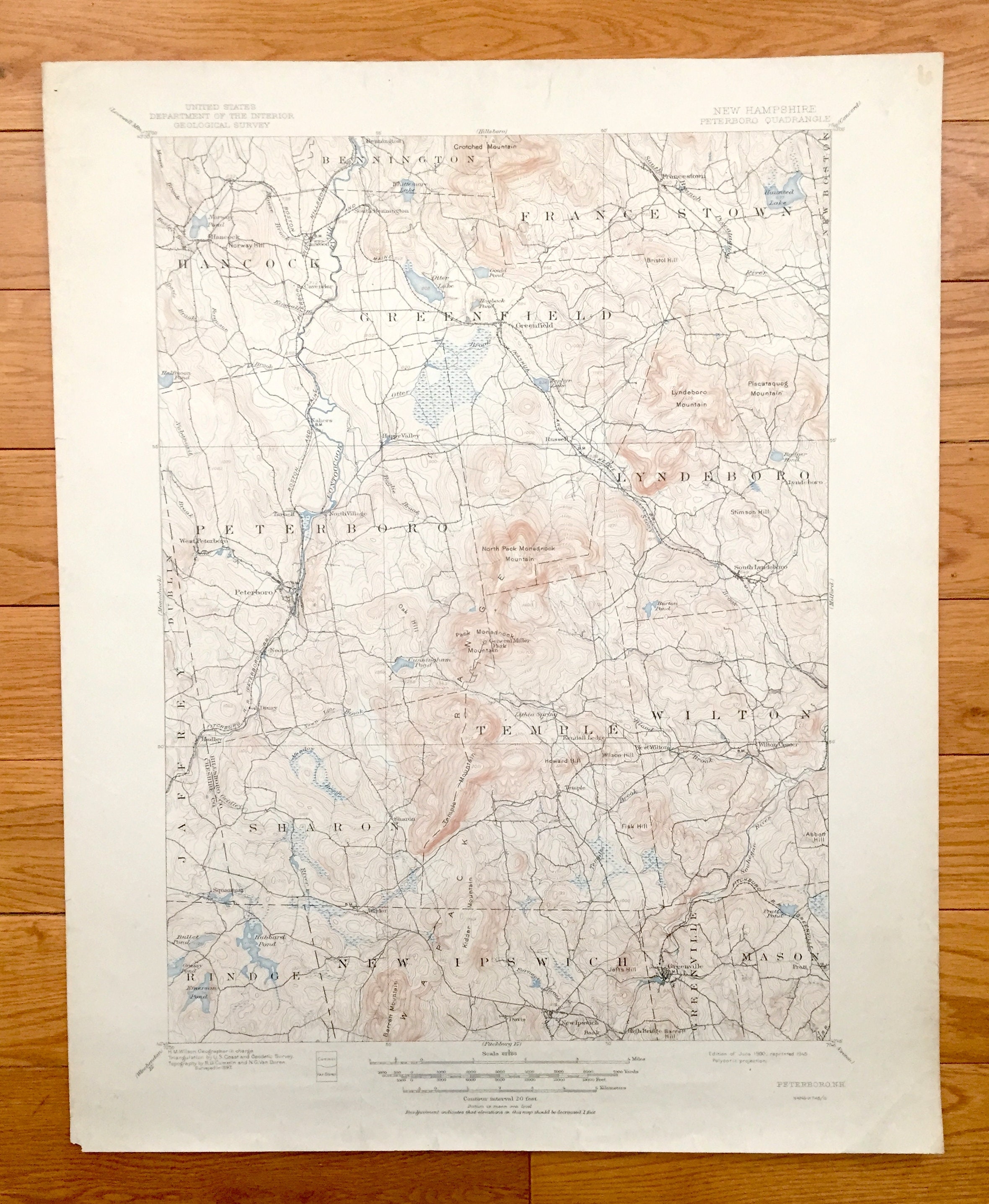 Antique Peterborough, New Hampshire 1900 US Geological Survey Topograph ...