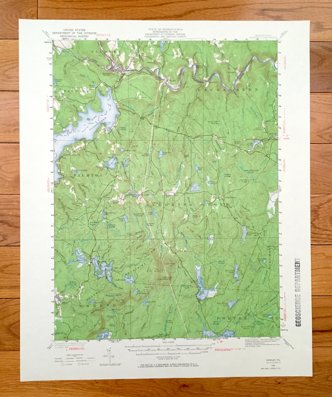 Antique Hawley, Pennsylvania 1935 US Geological Survey Topographic Map ...