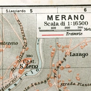 Antique 1937 Merano, Italy Map From Muirhead's Blue Guides & Baedekers ...