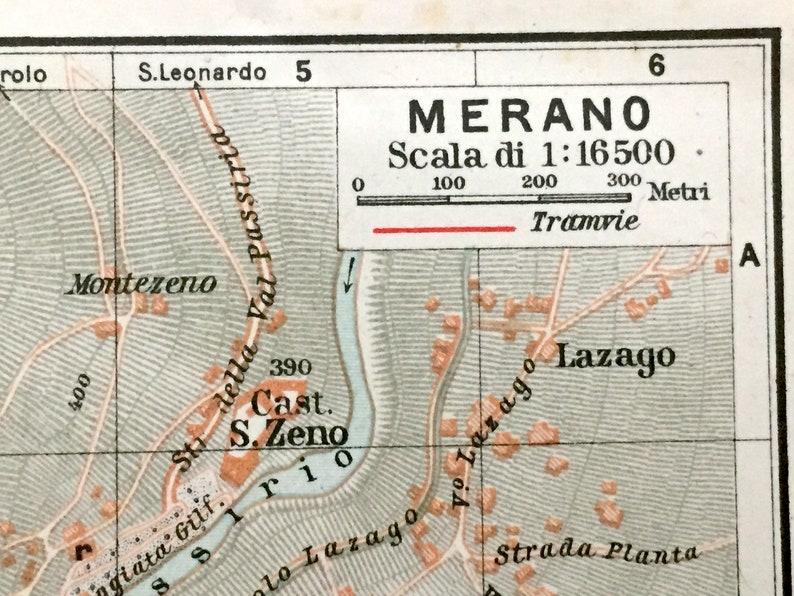 Antique 1937 Merano, Italy Map From Muirhead's Blue Guides & Baedekers ...