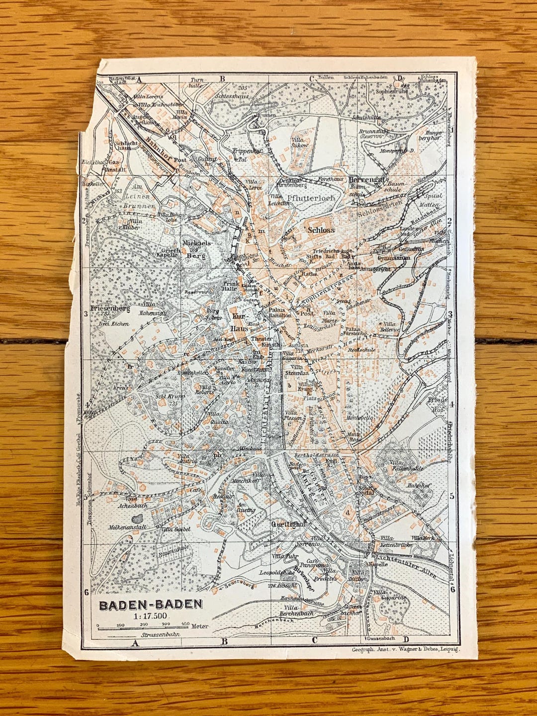 Antique 1911 Baden-baden, Germany Map From Baedekers Guide Atlas ...