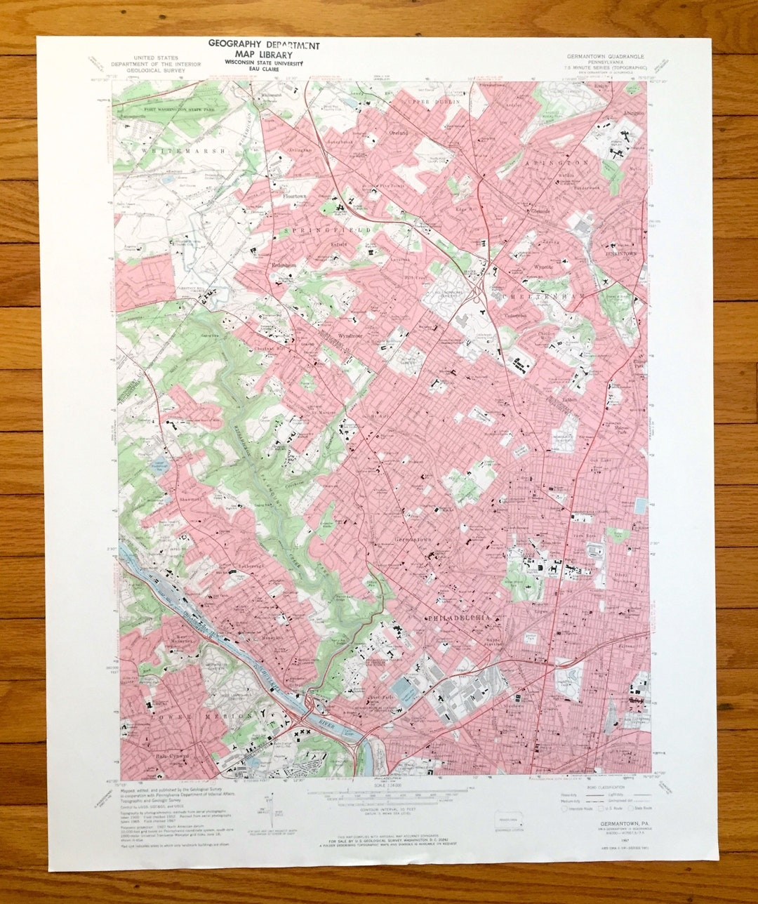 Antique Germantown, Pennsylvania 1967 US Geological Survey Topographic ...
