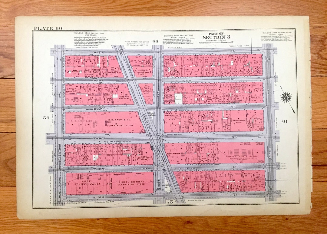Antique Manhattan, New York Map From Bromley's 1934 Manhattan Land Book ...