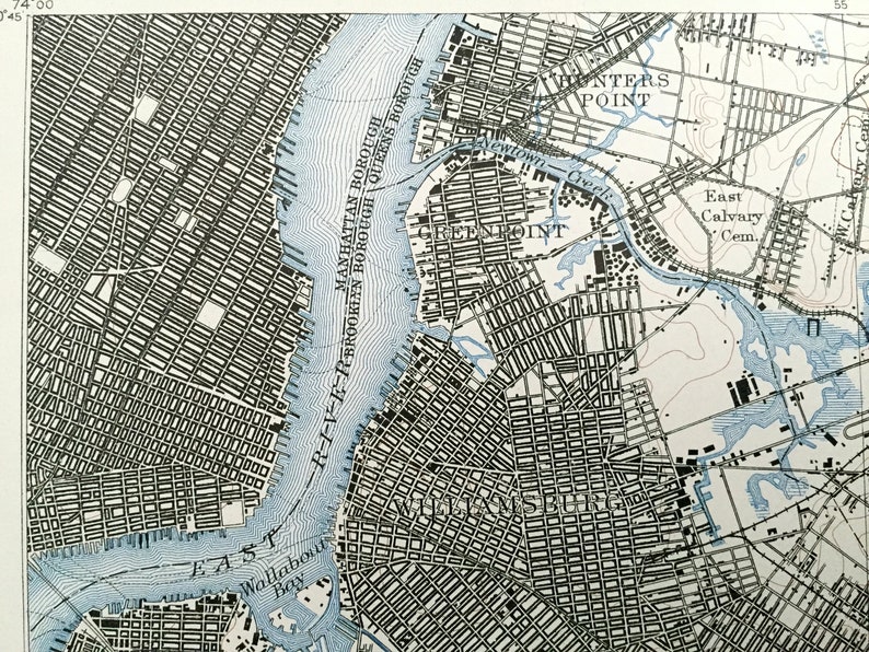 Antique Brooklyn & Queens, New York City 1901 US Geological Survey Topographic Map – Manhattan ...