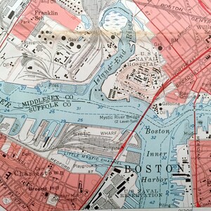 Antique Boston, Massachusetts 1956 US Geological Survey Topographic Map ...