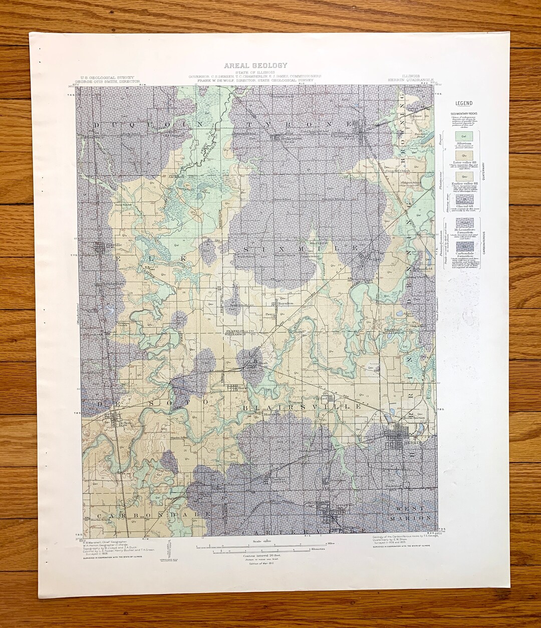 Antique Herrin, Illinois 1912 US Geological Survey Topographic Map ...