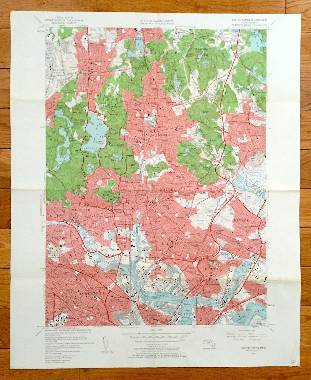 Antique Boston, Massachusetts 1956 US Geological Survey Topographic Map ...
