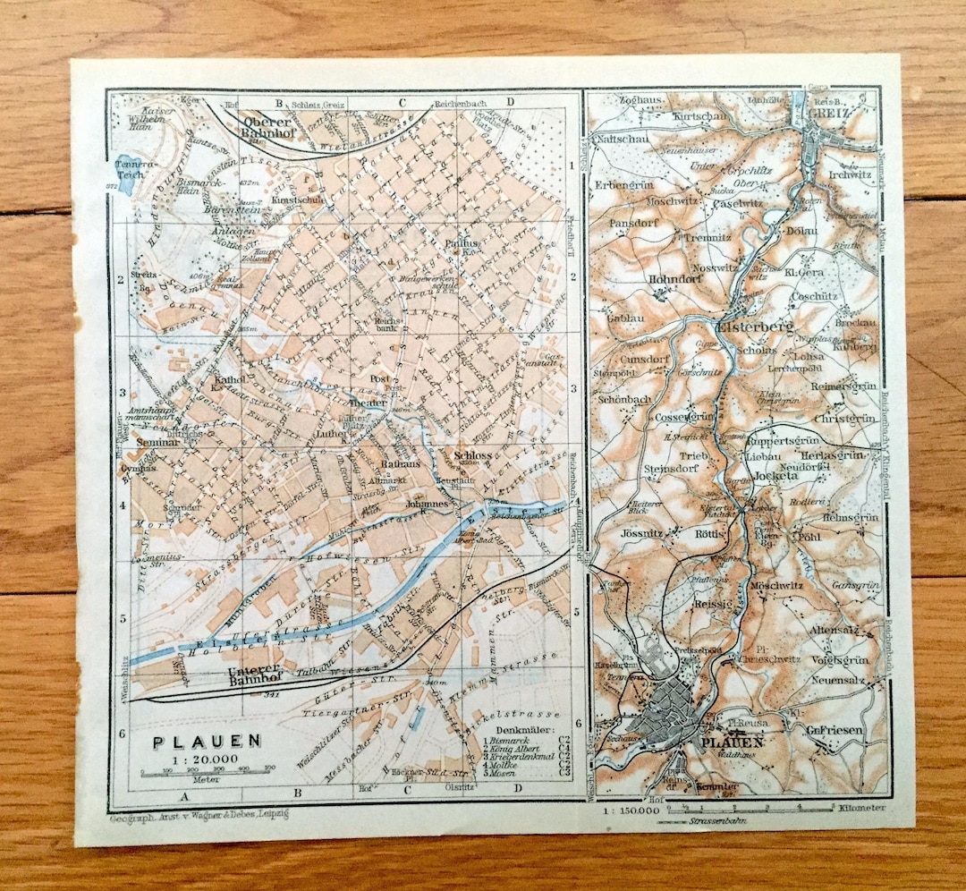 Antique 1925 Plauen, Germany Map From Baedekers Guide Atlas – Altenburg ...
