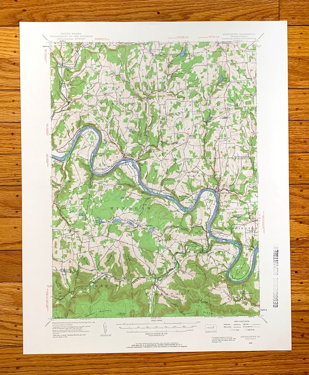 Antique Meshoppen, Pennsylvania 1945 US Geological Survey Topographic ...