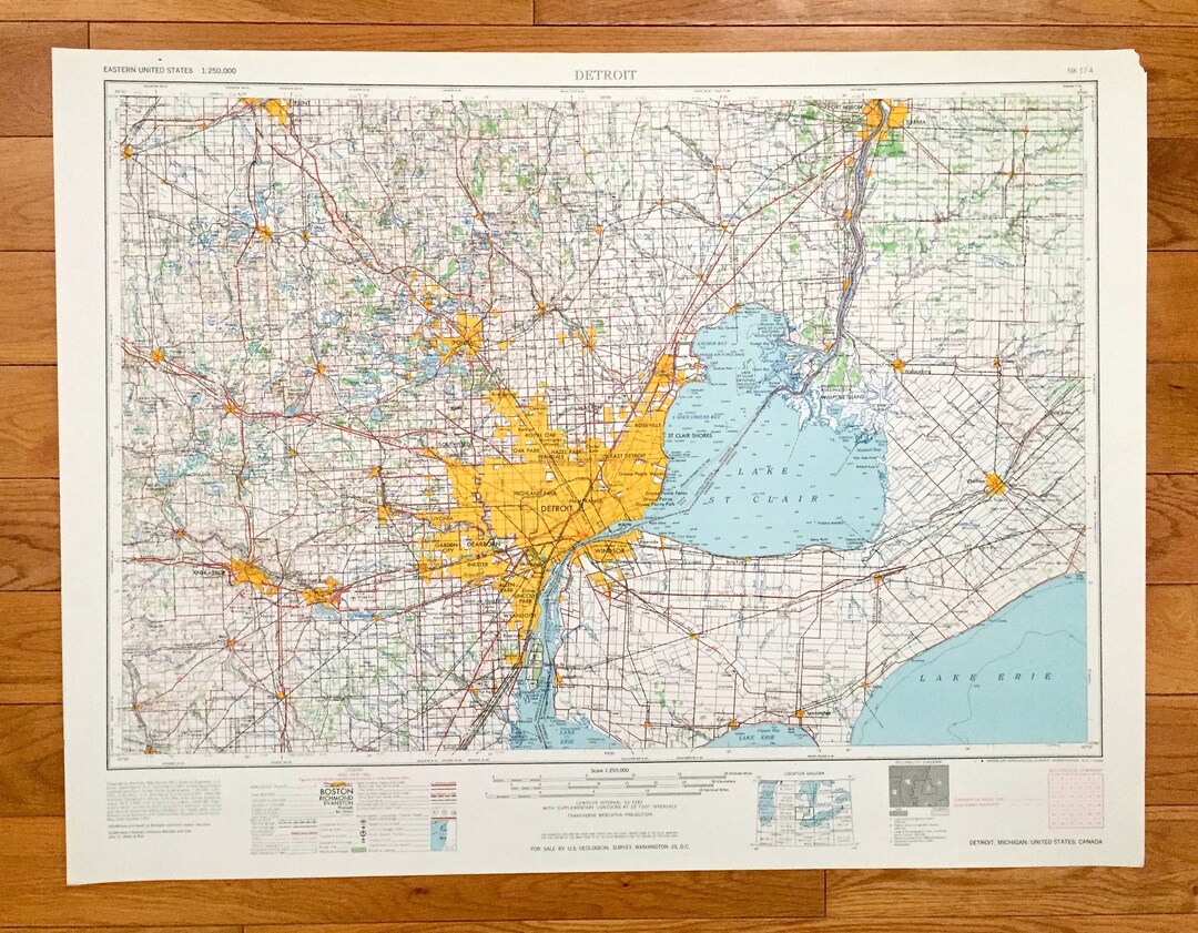 Antique Detroit, Michigan 1961 US Geological Survey Topographic Map ...