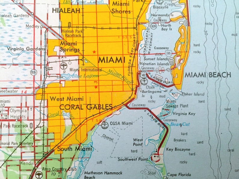 Antique Miami, Florida 1956 US Geological Survey Topographic Map ...