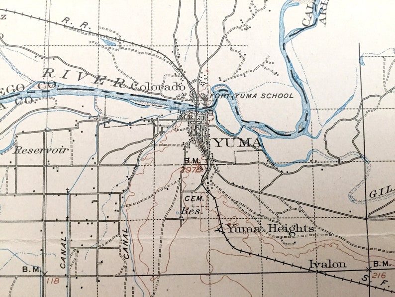 Antique Yuma, Arizona 1905 US Geological Survey Topographic Map ...
