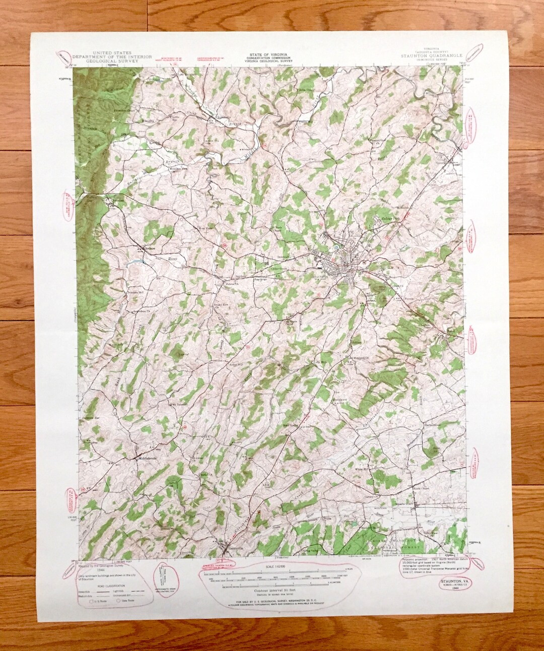 Antique Staunton, Virginia 1944 US Geological Survey Topographic Map ...