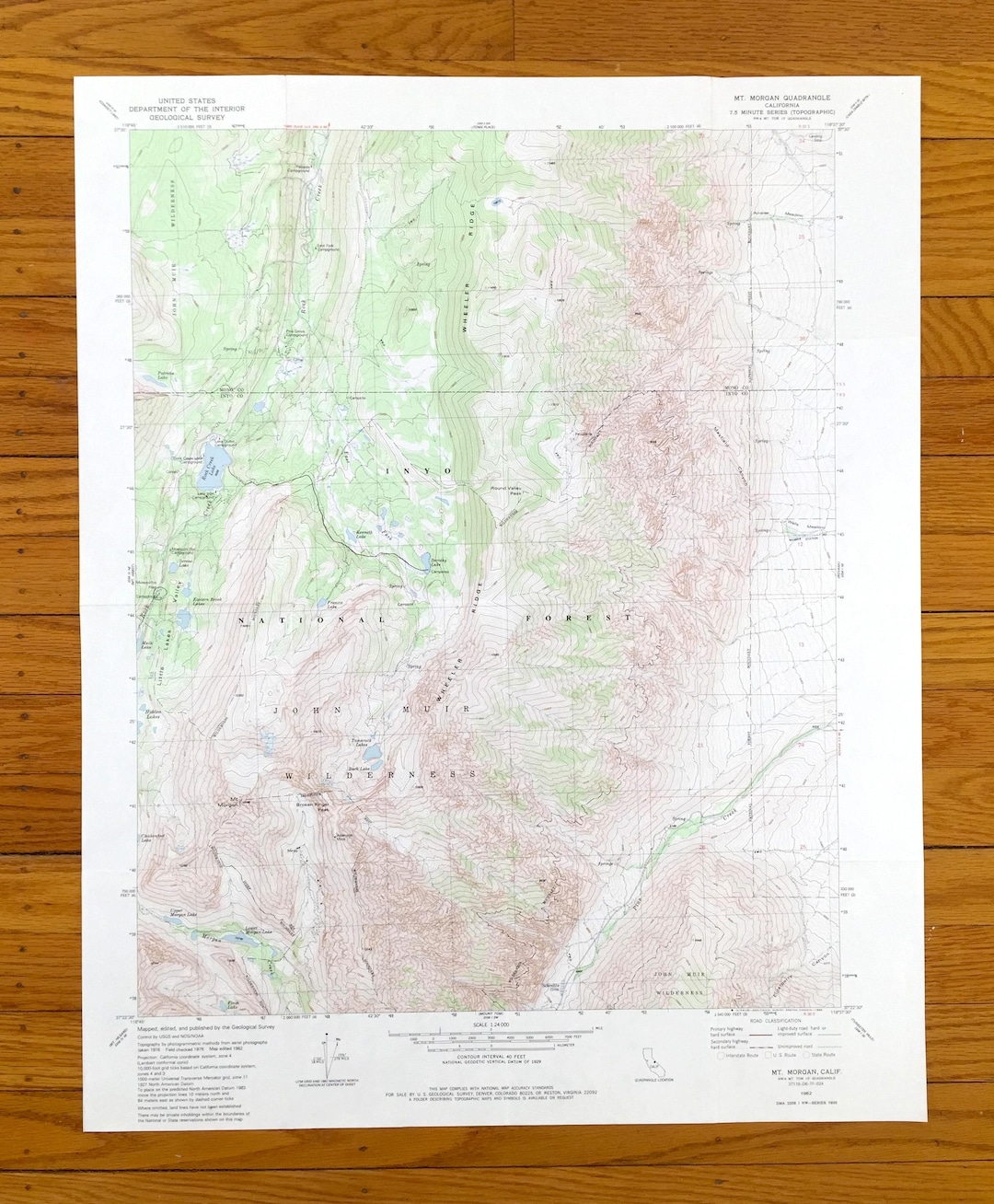 Antique Inyo National Forest, California 1982 US Geological Survey ...