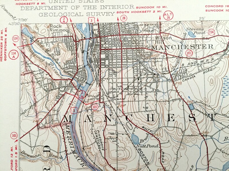 Antique Manchester, New Hampshire 1941 US Geological Survey Topographic ...