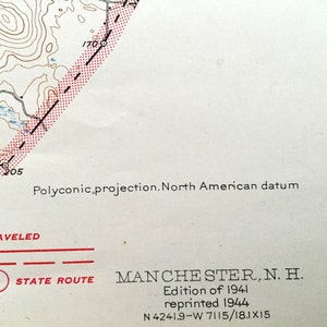 Antique Manchester, New Hampshire 1941 US Geological Survey Topographic ...