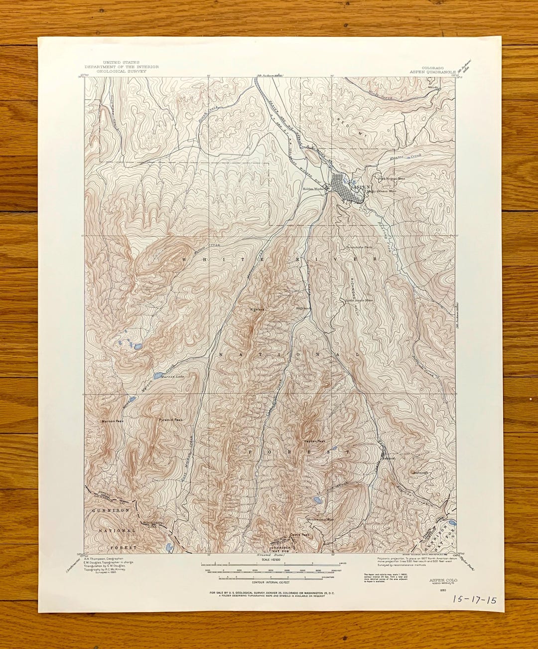 Antique Aspen, Colorado 1893 US Geological Survey Topographic Map ...