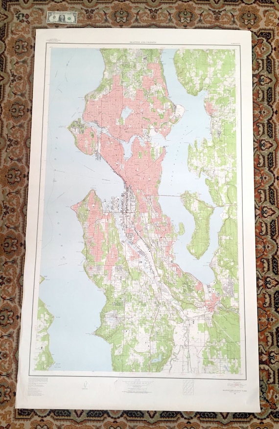 Antique Seattle Washington 1950 TAILLE DU MUR US Geological - Etsy France