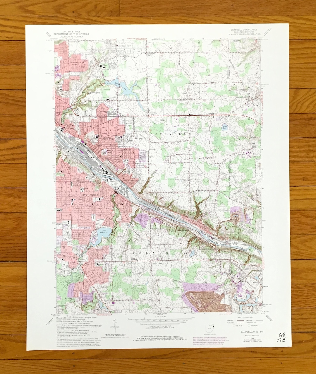 Antique Campbell, Ohio 1963 US Geological Survey Topographic Map ...