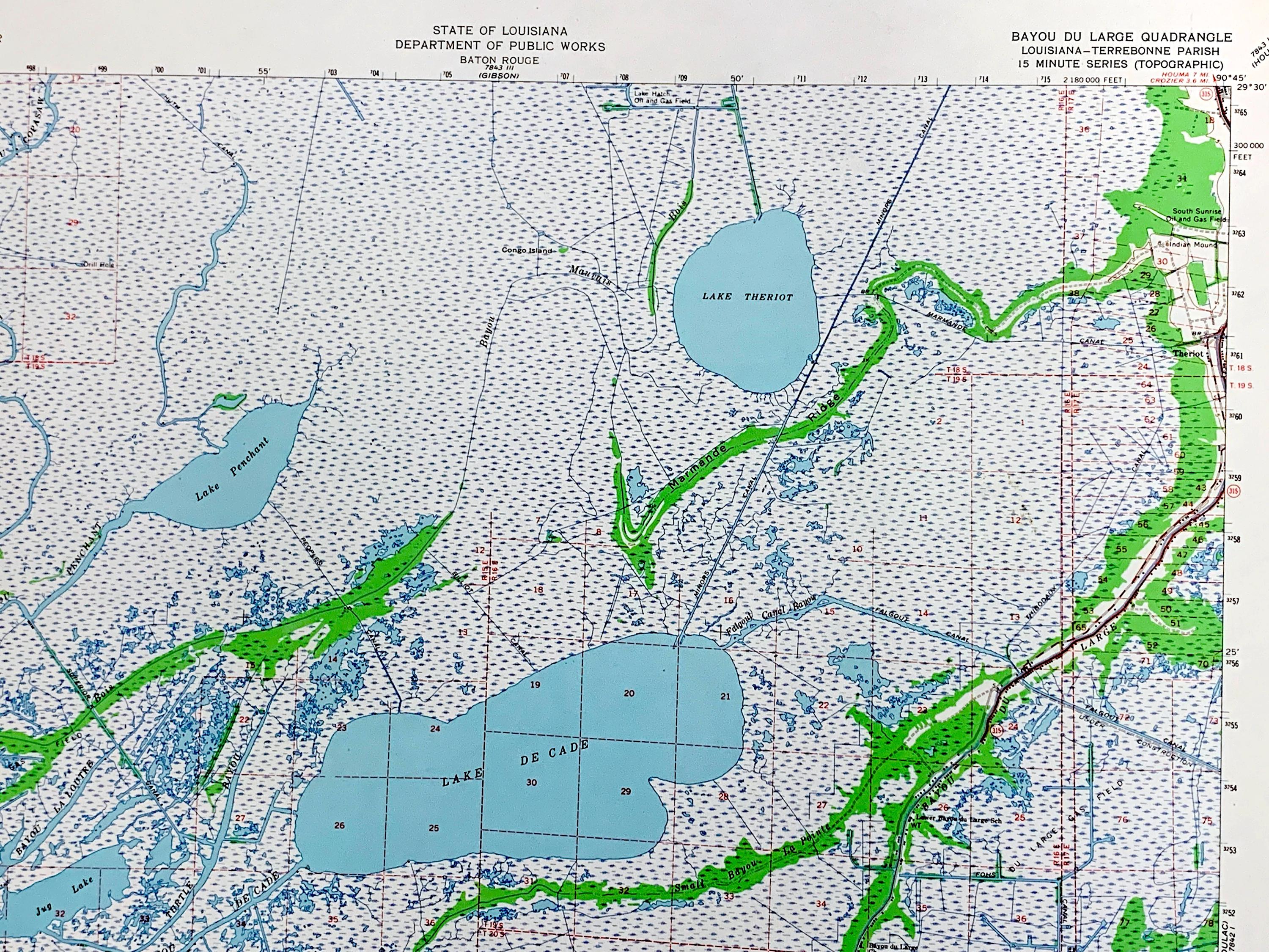 Antique Bayou Du Large, Louisiana 1964 US Geological Survey Topographic ...