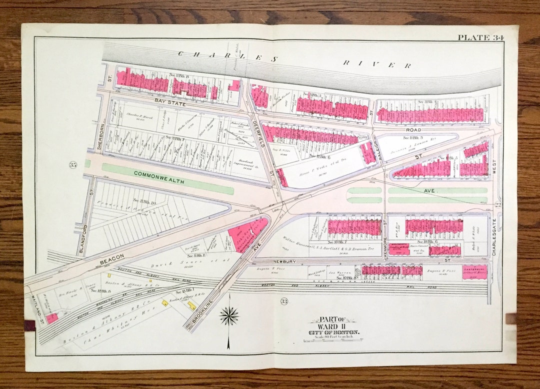 Antique 1908 Kenmore Square, Boston, Massachusetts Map From GW Bromley ...