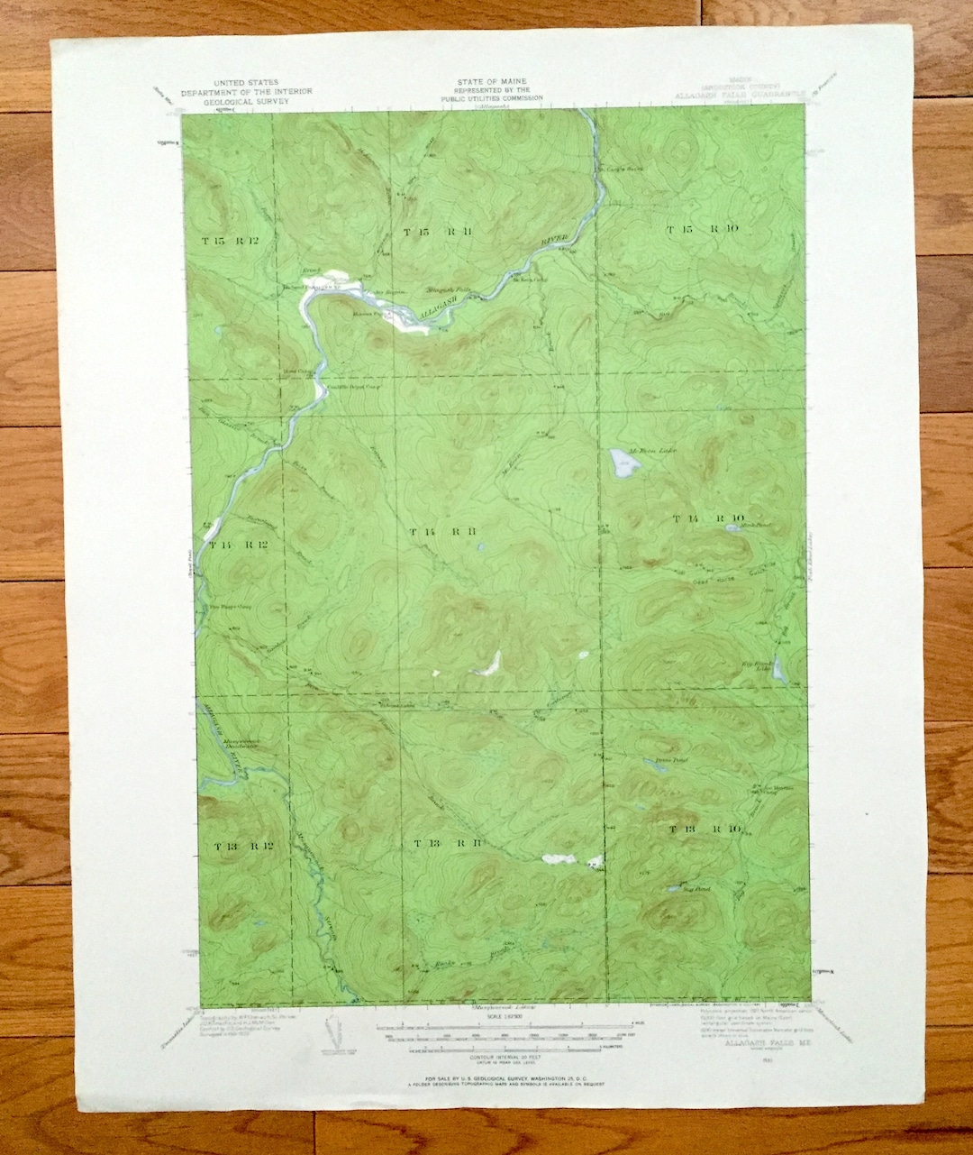 Antique Allagash Falls, Maine 1932 US Geological Survey Topographic Map ...
