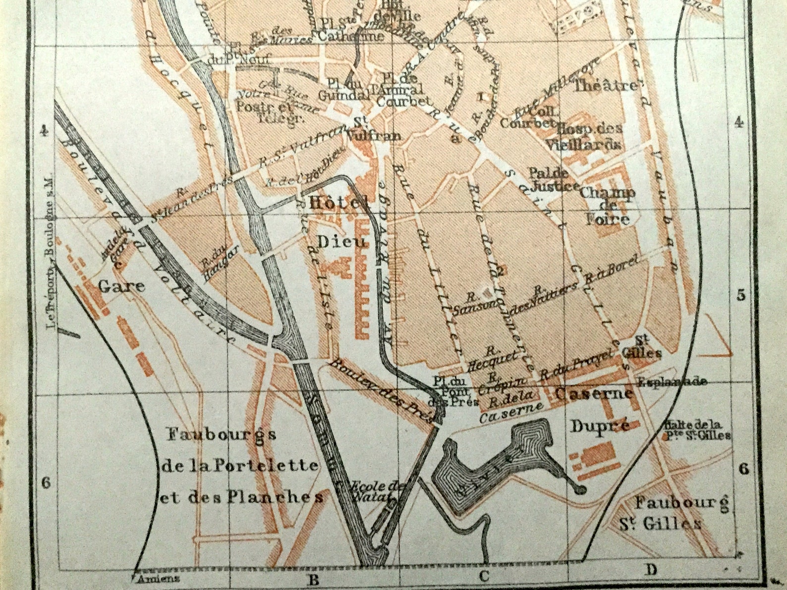 Antique 1909 Abbeville, France Map From Baedekers Guide Atlas Hotel ...