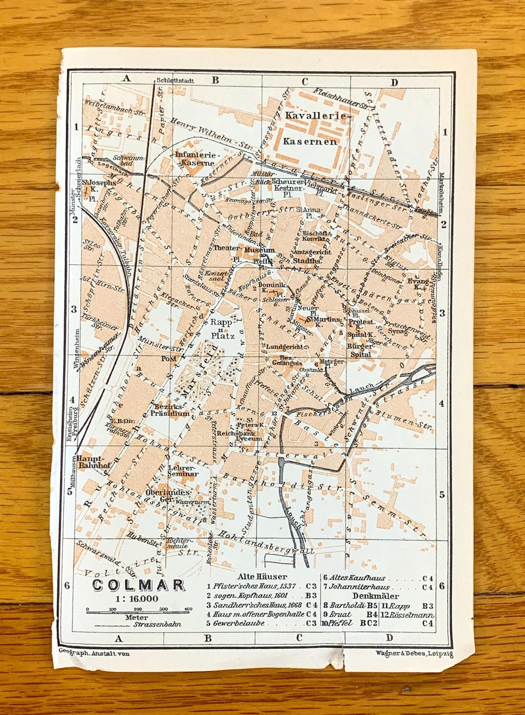 Antique 1911 Colmar, France Map From Baedekers Guide Atlas Grand Est ...
