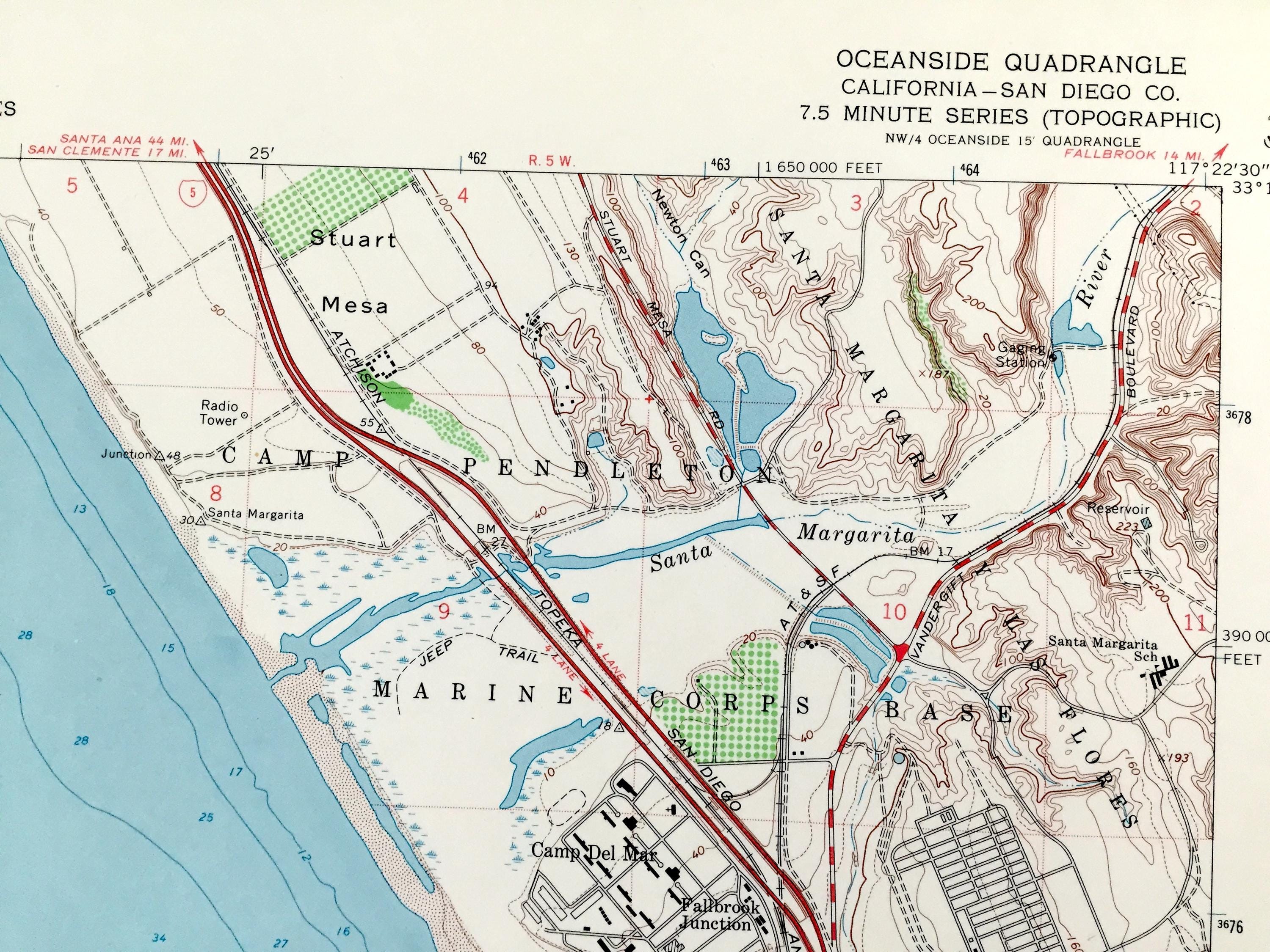 Antique Oceanside, California 1968 US Geological Survey Topographic Map ...