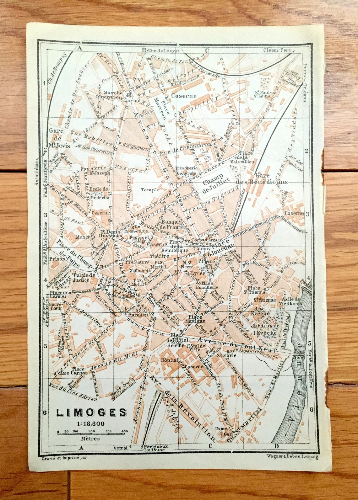 Antique 1914 Limoges France Map From Baedekers Guide Atlas | Etsy