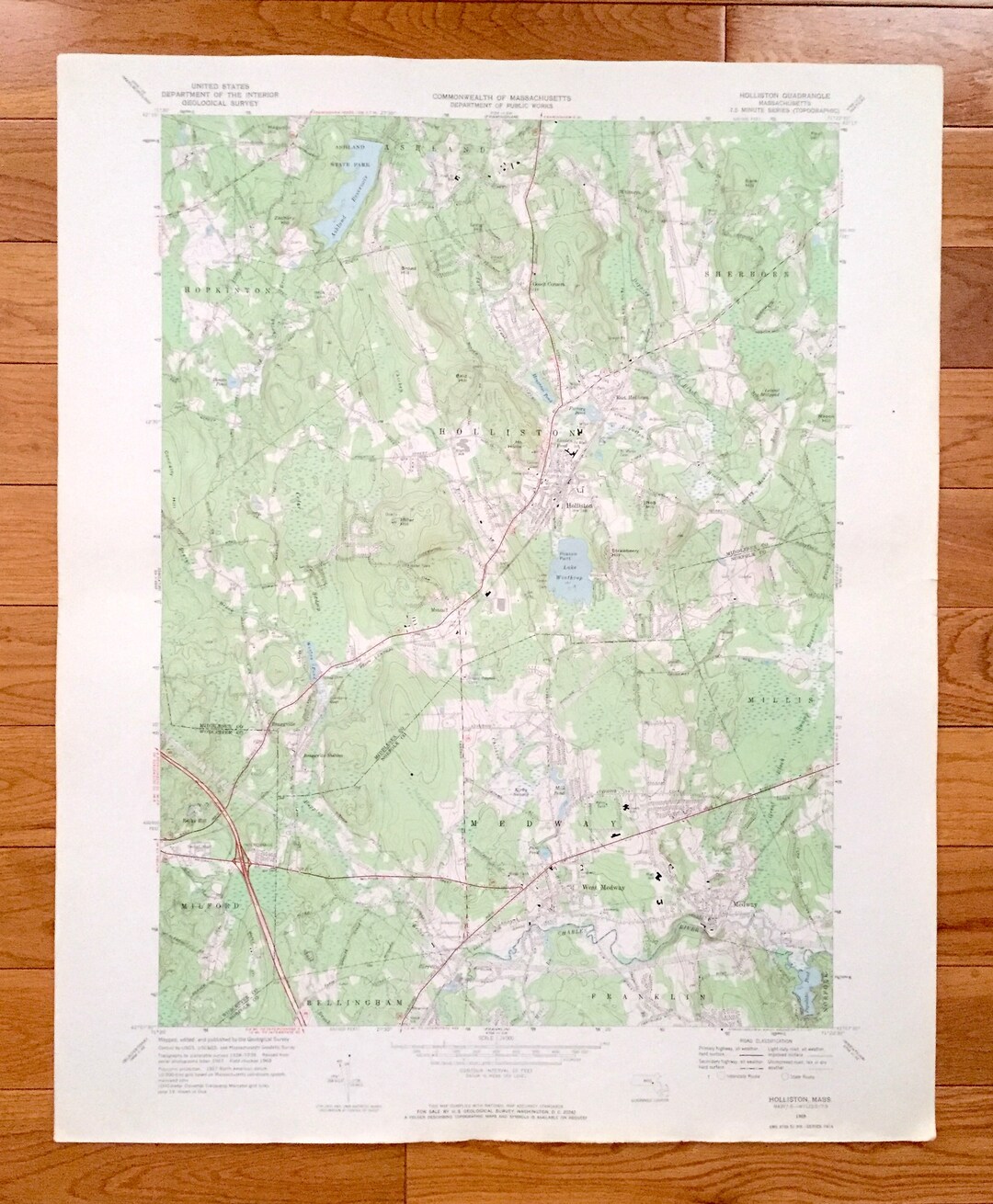 Antique Holliston, Massachusetts 1969 US Geological Survey Topographic ...
