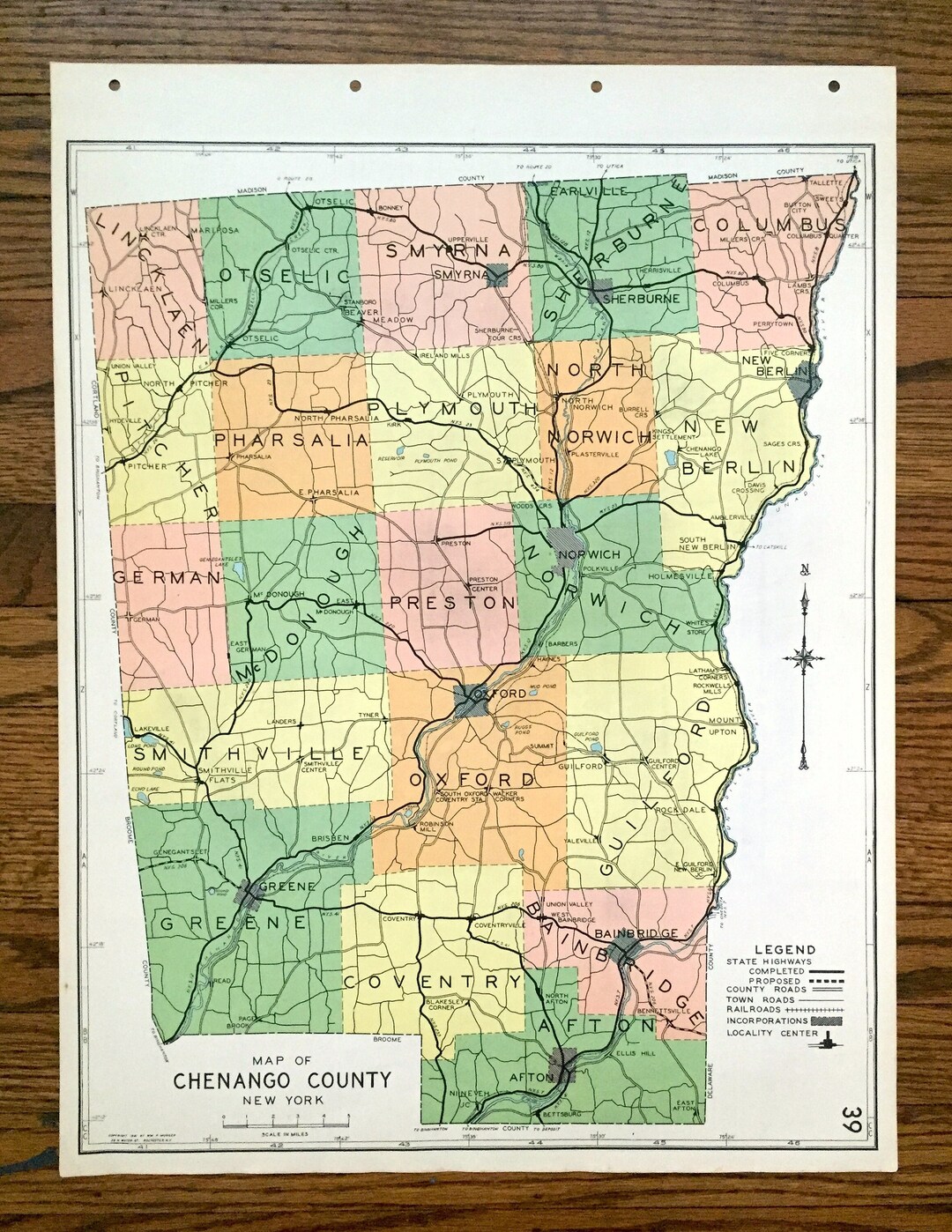Antique Chenango County, New York 1941 Historical Atlas Map – Norwich ...