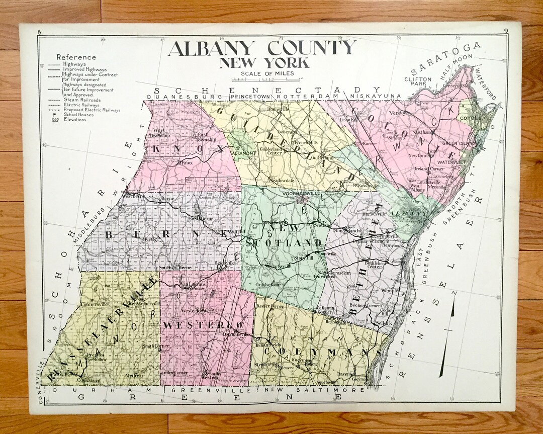 Antique Albany County, New York 1911 New Century Atlas Map – Cohoes ...