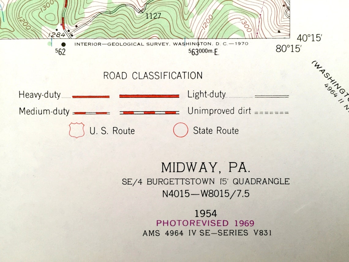 Antique Midway Pennsylvania 1954 US Geological Survey - Etsy