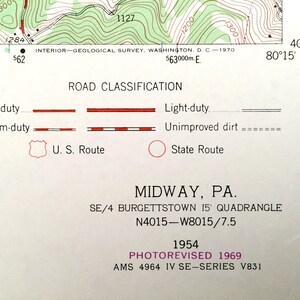 Antique Midway, Pennsylvania 1954 US Geological Survey Topographic Map ...