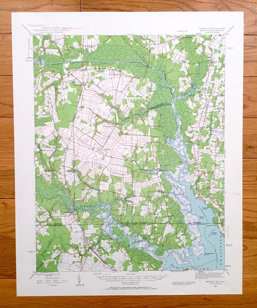 Antique Moyock, North Carolina 1939 US Geological Survey Topographic ...