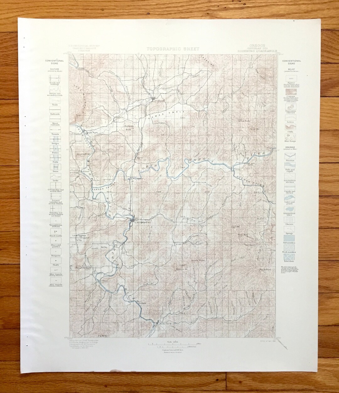 Antique Roseburg, Oregon 1898 US Geological Survey Topographic Map ...