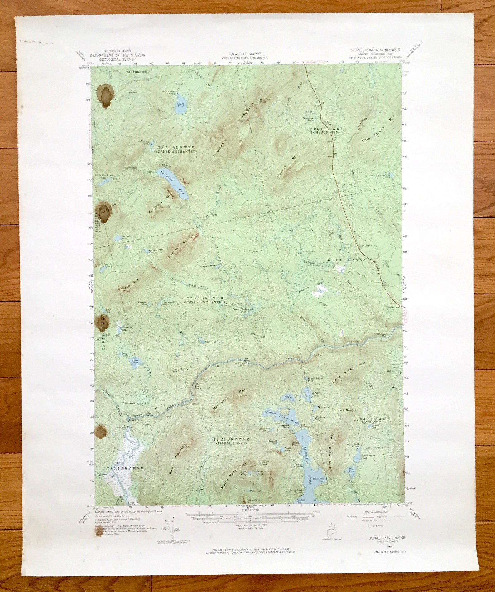 Antique Pierce Pond, Maine 1958 US Geological Survey Topographic Map ...