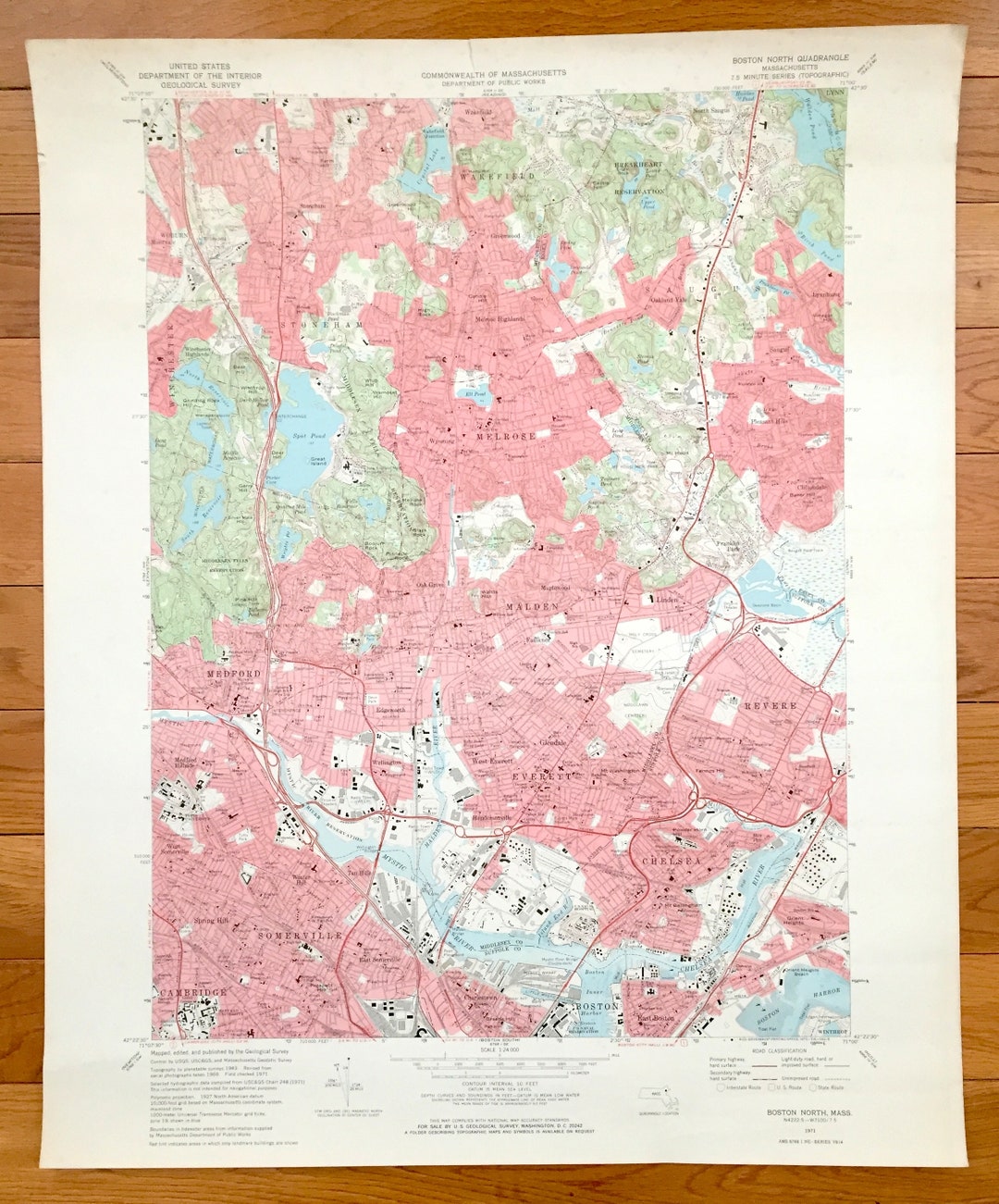 Antique Boston, Massachusetts 1971 US Geological Survey Topographic Map ...