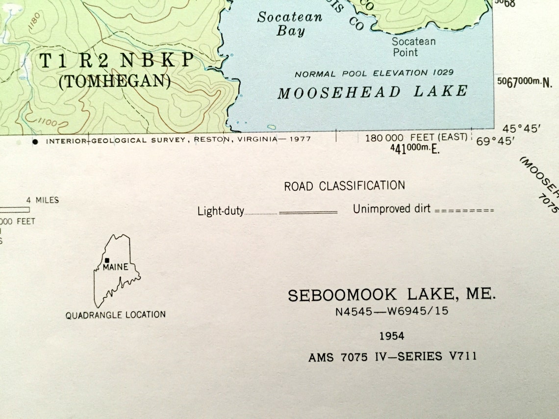 Antique Seboomook Lake Maine 1954 US Geological Survey | Etsy
