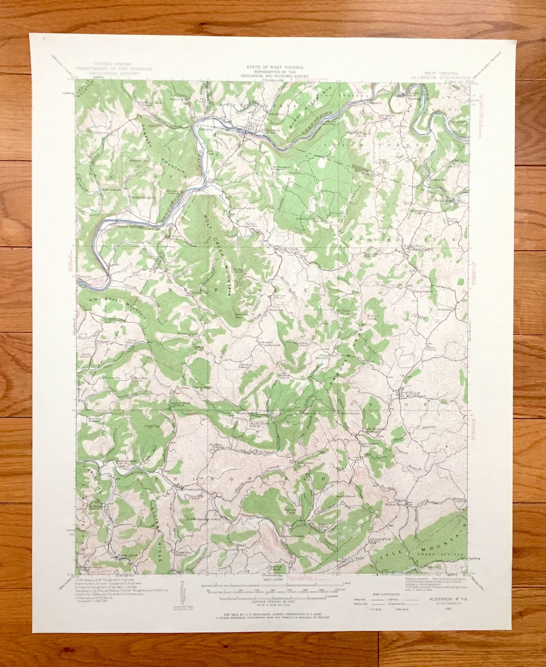 Antique Alderson, West Virginia 1921 US Geological Survey Topographic ...